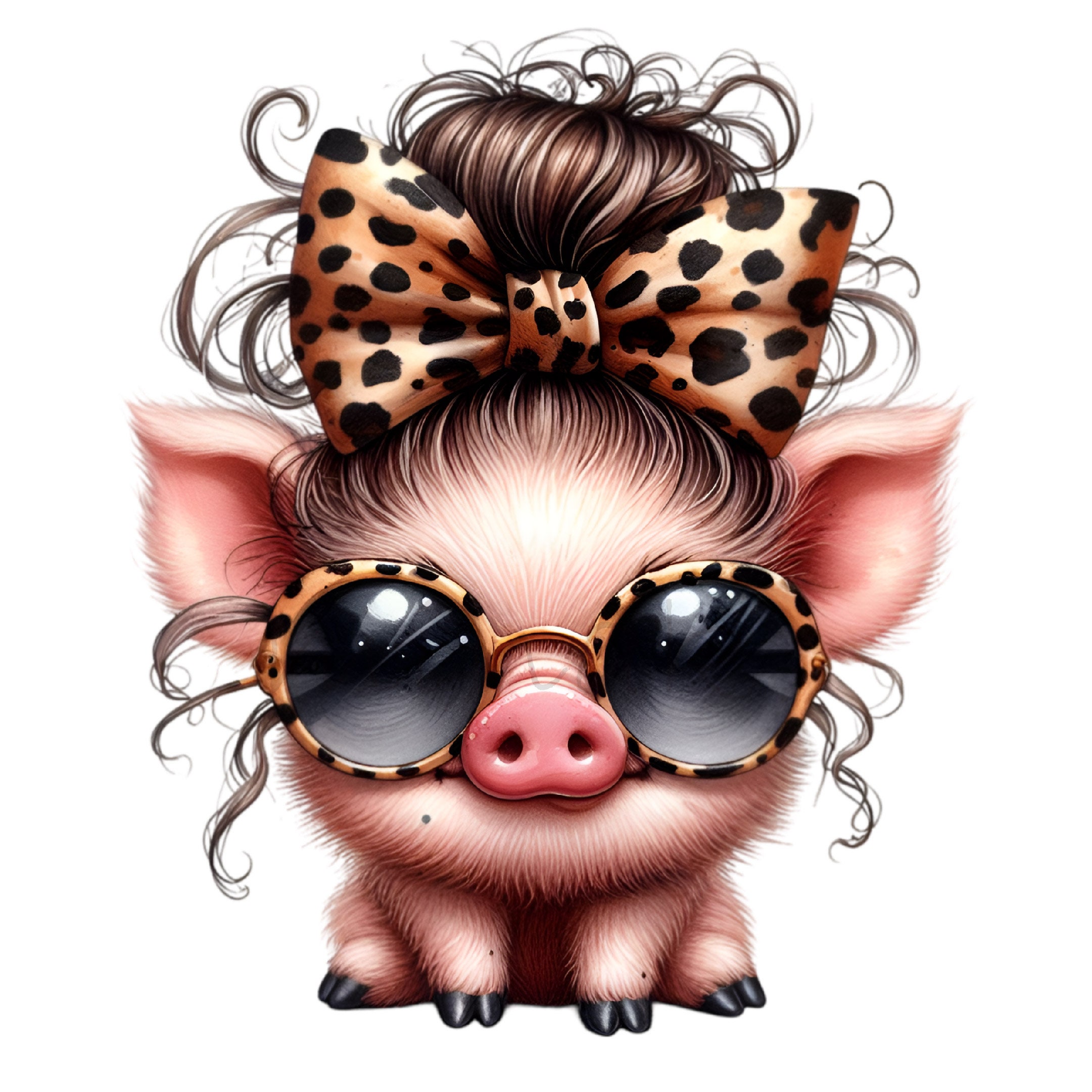 12 PNG Pig Messy Bun Leopard Print Clipart, Farm Animal Sublimation - Etsy