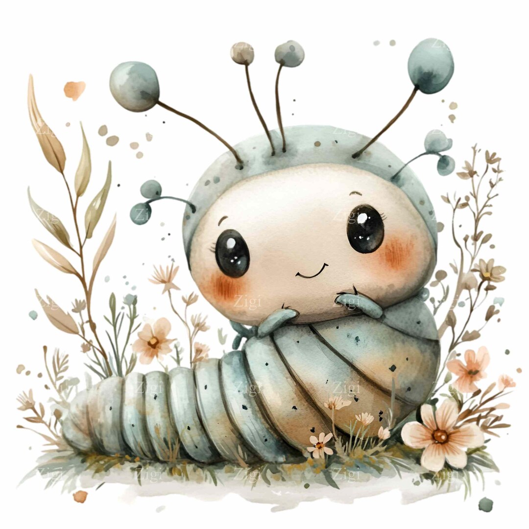 15 Caterpillar Clipart PNG, Hand-drawn Cute Caterpillar With Flowers ...