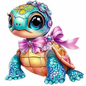 15 Rainbow Turtle PNG Clipart - Cute Turtle With Pearls & Bows ...