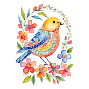 Folk Art Bird Clipart, 12 PNG Watercolor - Etsy