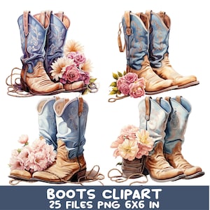Western Cowboy Boots Clipart Rustic Floral Boots PNG Country Digital ...