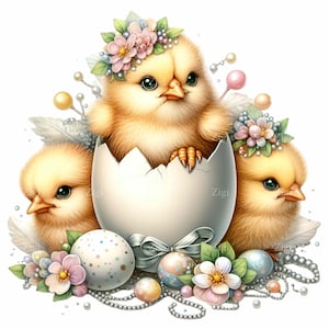 14 PNG Baby Chick Trio Clipart – Easter Hatchlings Illustration, Spring ...
