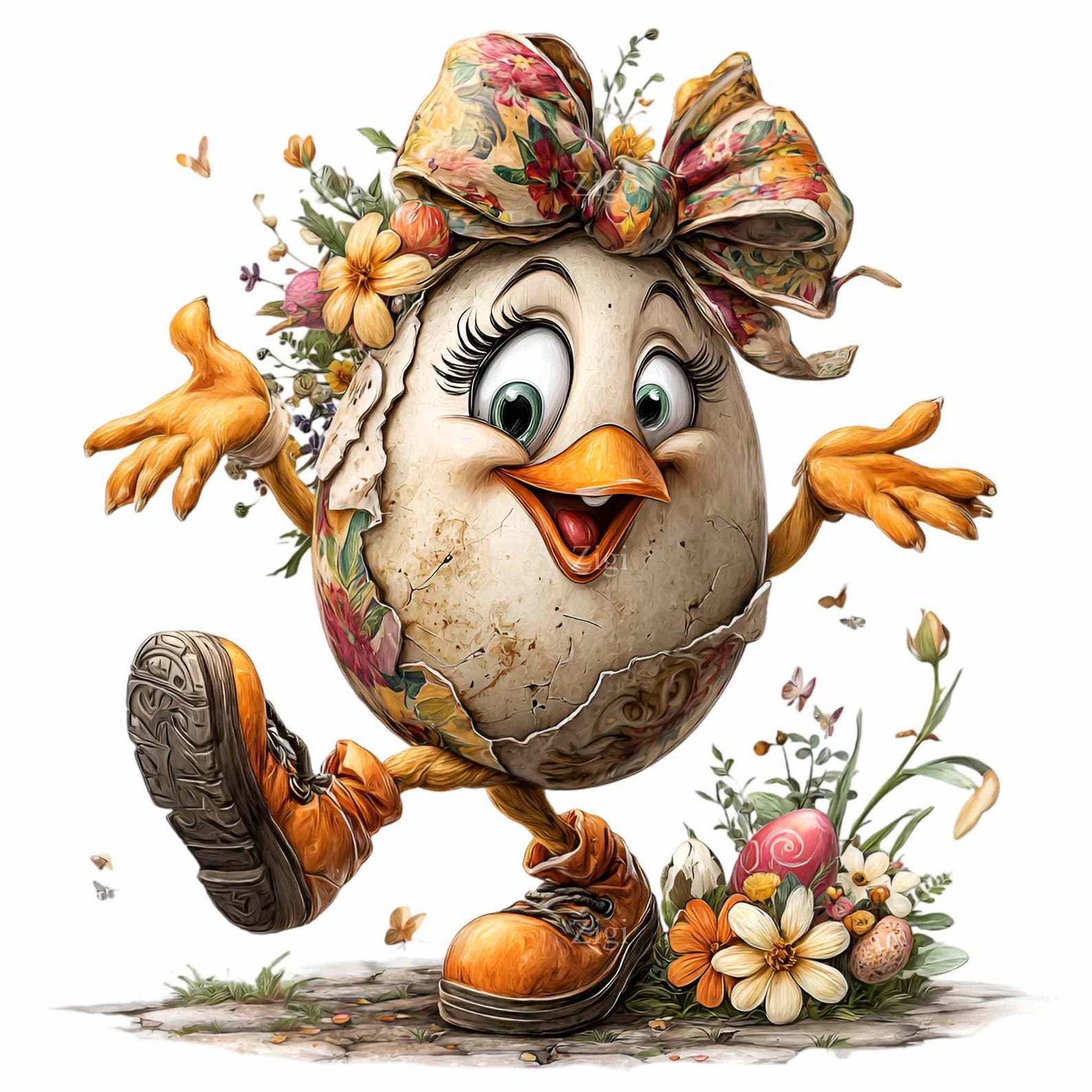 15 PNG Easter Egg Girl Clipart, Floral Bow Watercolor Spring ...