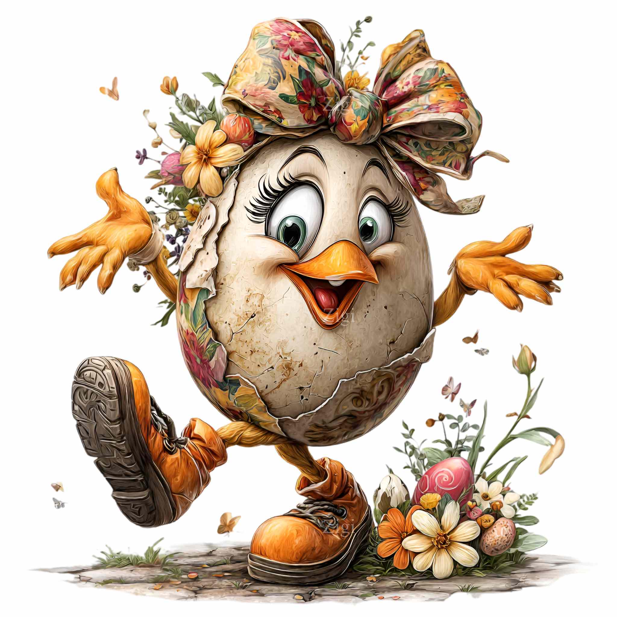 15 PNG Easter Egg Girl Clipart, Floral Bow Watercolor Spring ...