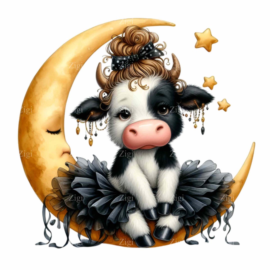 Cow on Moon PNG Clipart 12 Cute Black and White Cow in a Tutu With ...