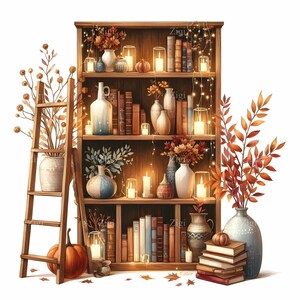 12 JPEG Fall Bookshelf Clipart – Autumn JPG for Planner Stickers, Book ...