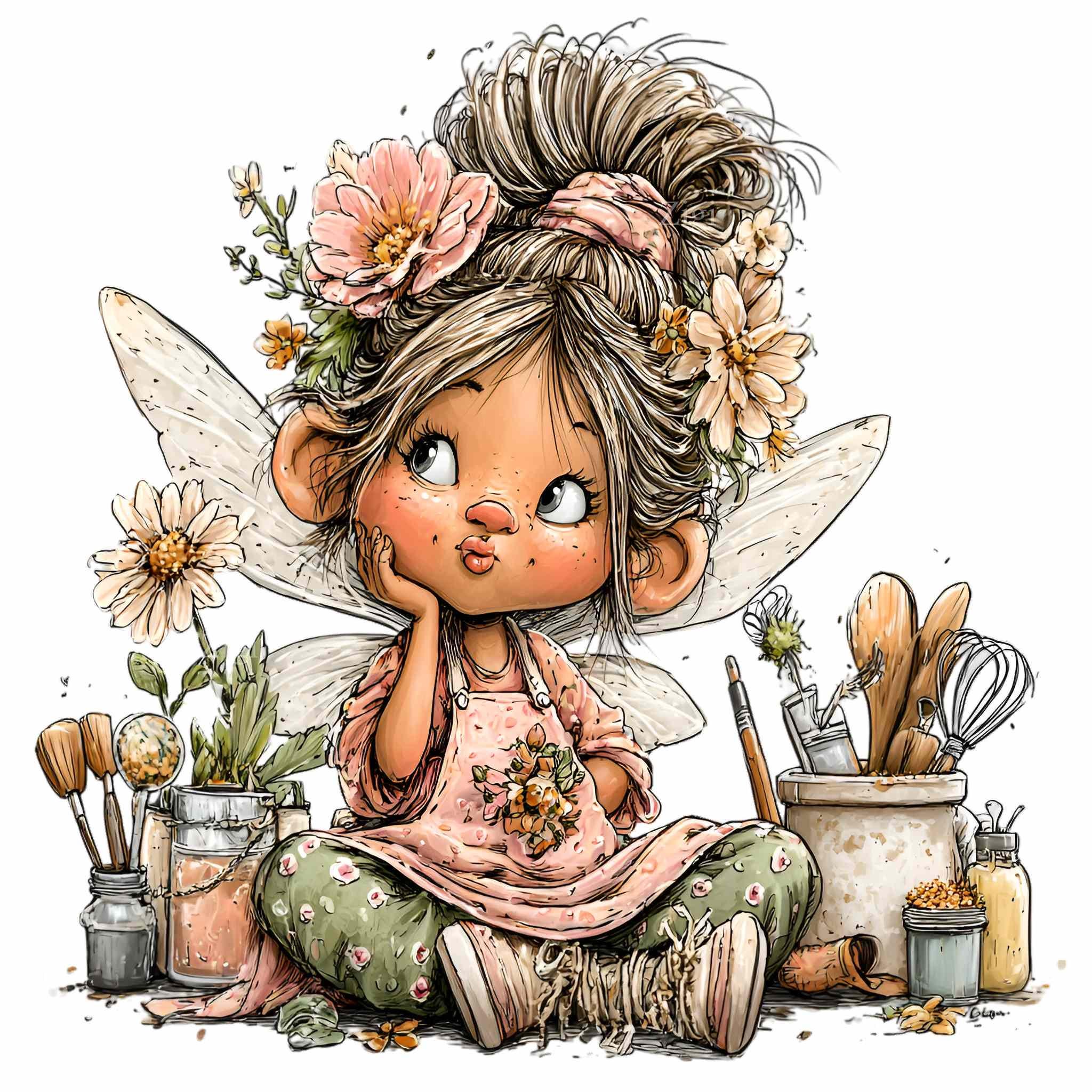 15 PNG Fairy Cooking Girl Clipart – Nursery Floral Illustration - Etsy
