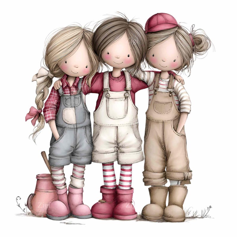 15 PNG Friends Trio Kids Clipart, Whimsical Children Illustration ...