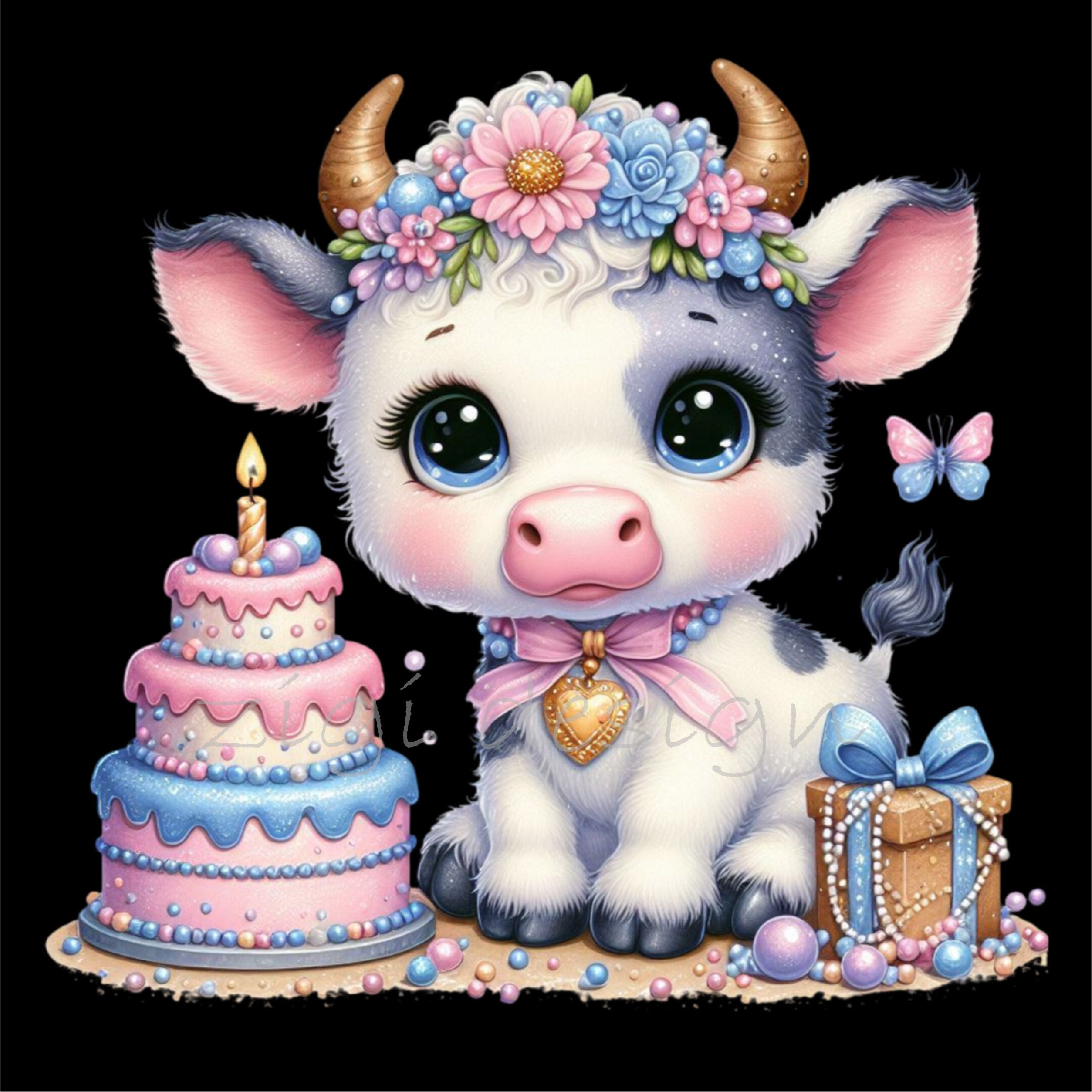 Cow Clipart, Birthday Clip Art, 12 PNG Pastel Colors Watercolor Farm ...