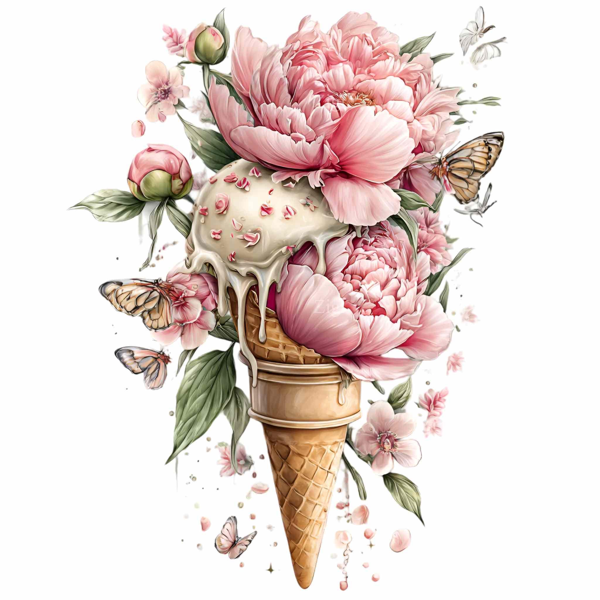 16 PNG Peony Ice Cream, Floral Dessert Clipart, Watercolor Flower ...