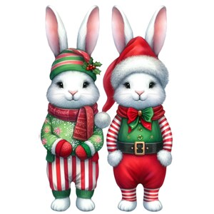 10 PNG Holiday Bunnies – Christmas Rabbit Clipart – Cute PNG for Cards ...