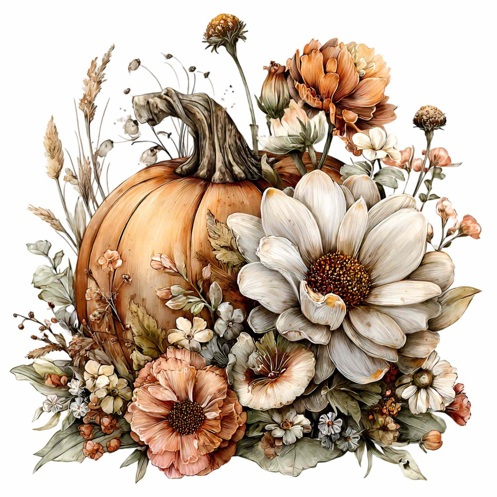 15 PNG Autumn Floral Pumpkin Clipart – Fall Bouquet & Harvest ...