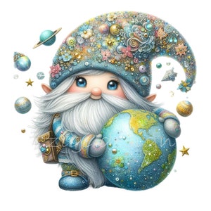 Earth Day Clipart, Gnome Clip Art, 15 PNG Watercolor Globe Planet ...