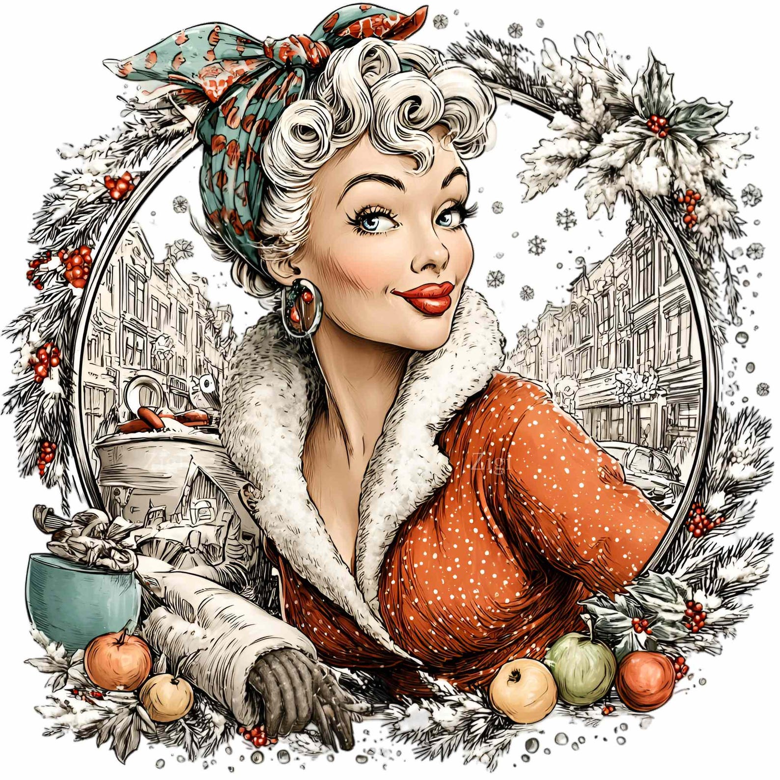 10 PNG Vintage Lady Clipart – Christmas Woman – Retro Holiday ...
