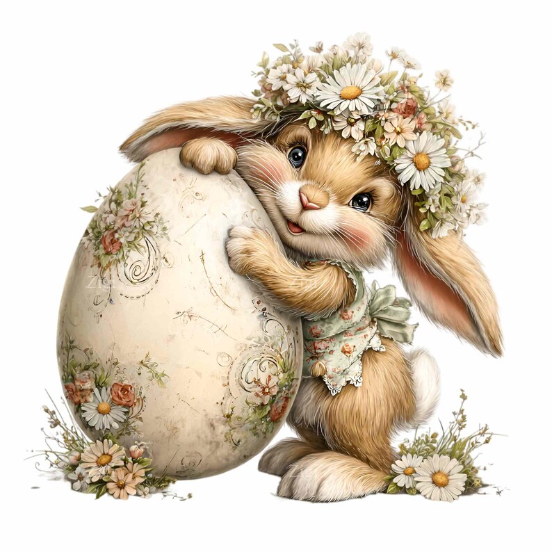 16 PNG Spring Rabbit Clipart, Floral Egg Illustration, Bunny for ...