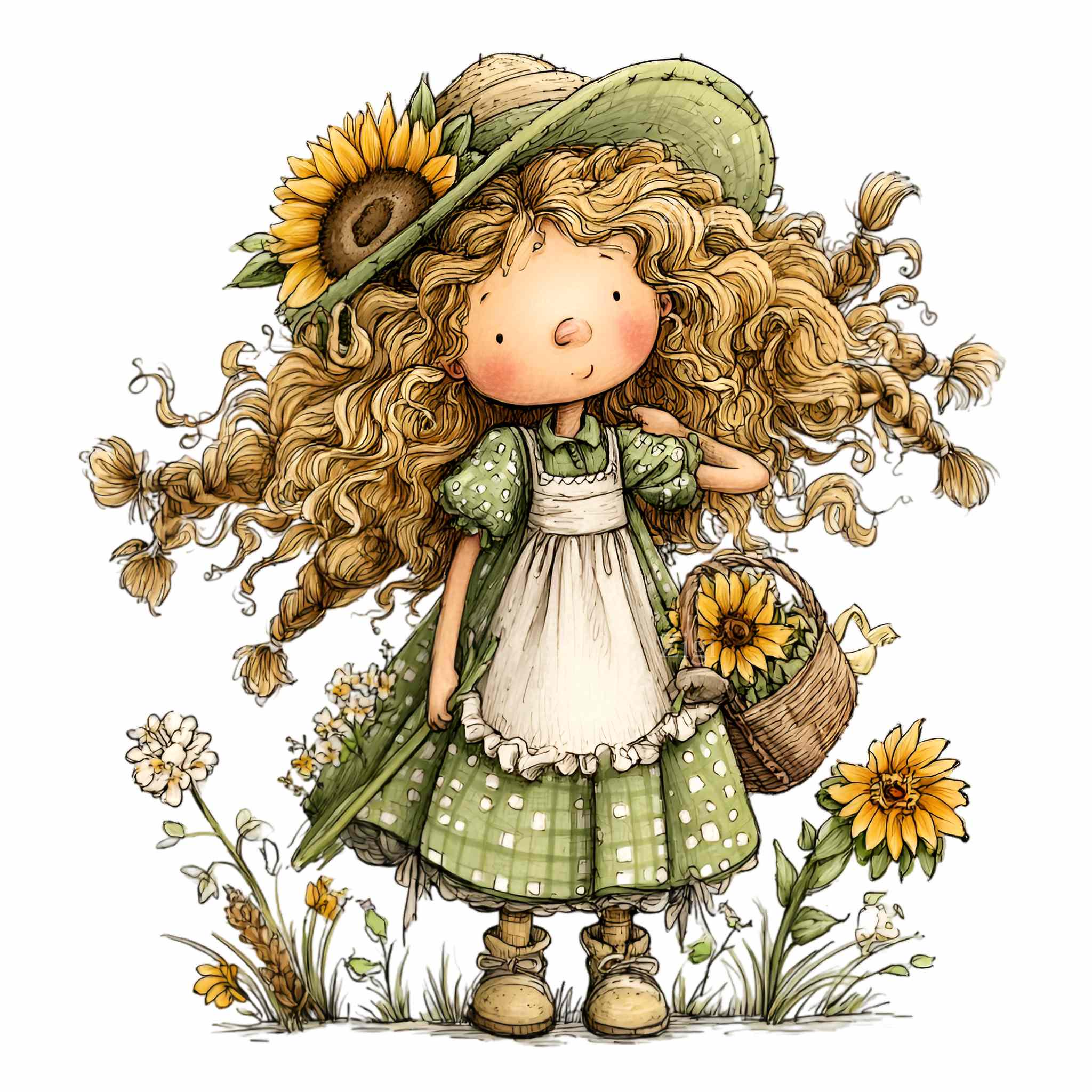 14 PNG Sunflower Girl Clipart, Garden Kid Sublimation Design Retro ...