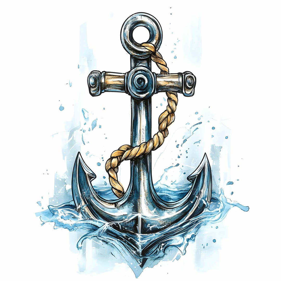 44 JPEG Watercolor Nautical Anchor Clipart - Ocean Splash Rope Anchor ...