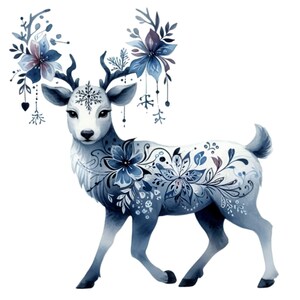 15 PNG Floral Deer PNG Clipart - Elegant Reindeer With Blue Watercolor ...