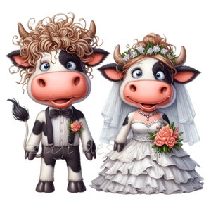 Cute Cow Wedding Couple Clipart 12 PNG - Bride and Groom Cows in ...
