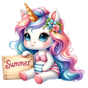 Unicorn Clip Art, 12 PNG Summer Clipart Sign Beach, Junk Journal, Card ...