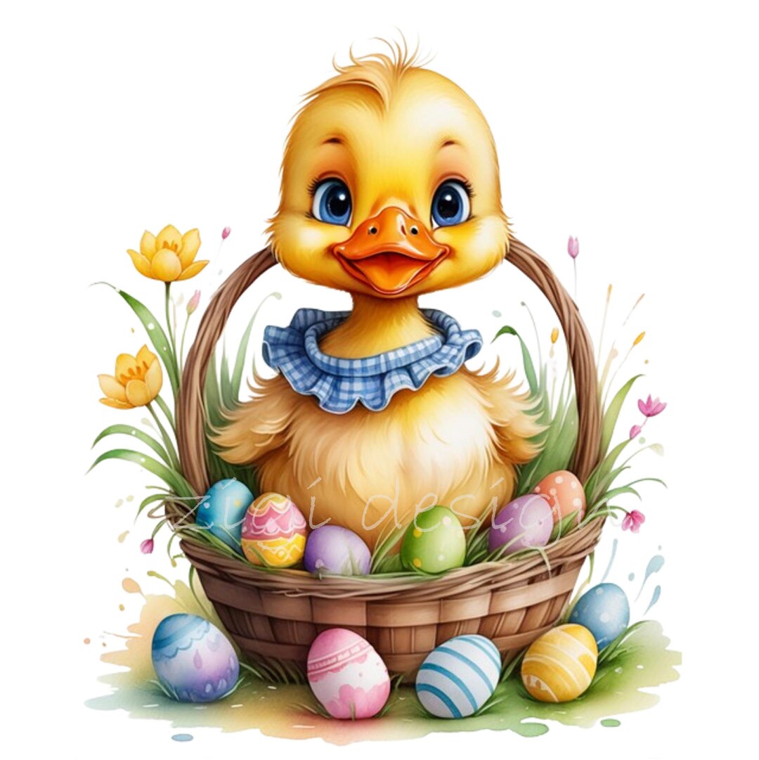 20 Duckling in Easter Basket PNG Clipart, Spring Duck Illustration ...