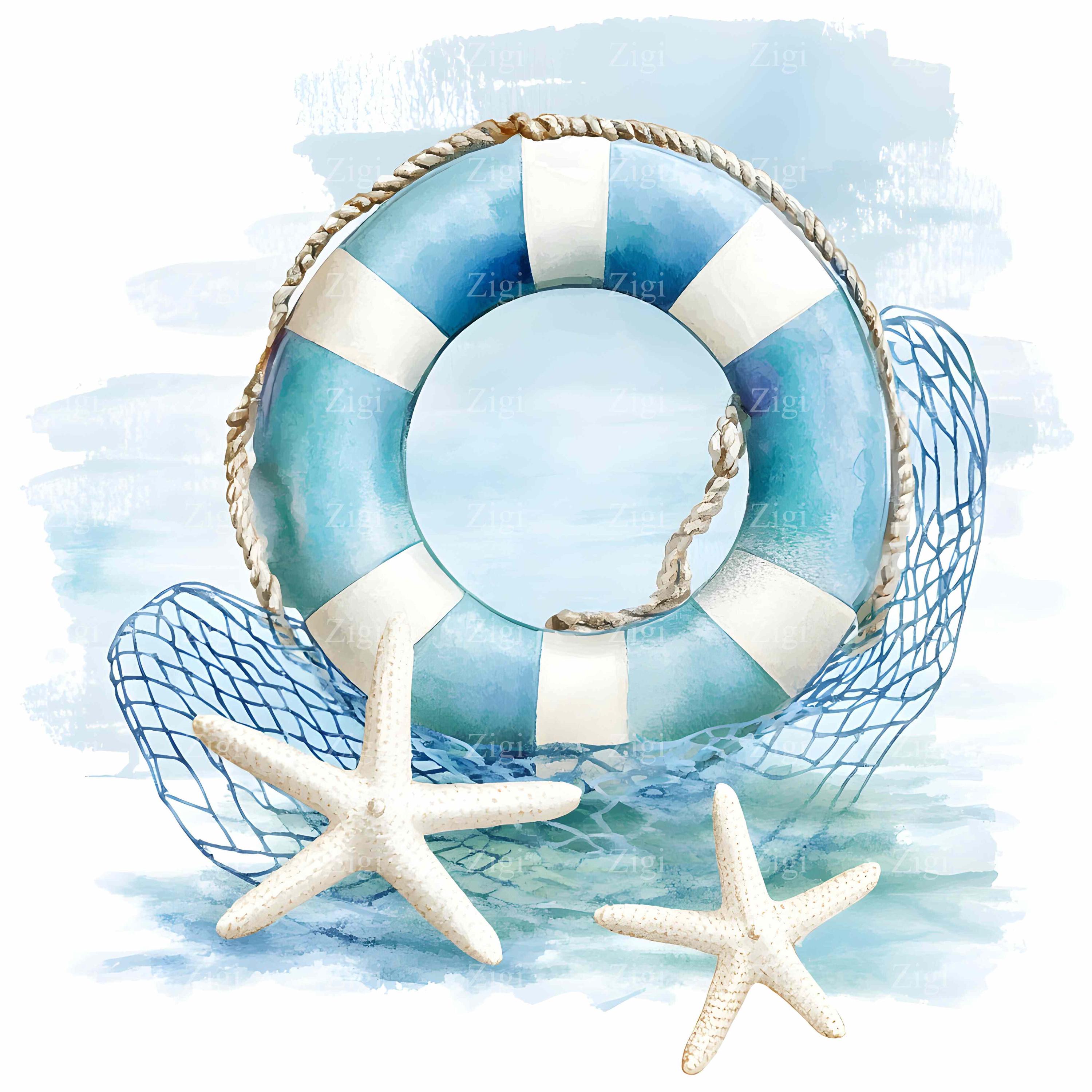 16 JPG Watercolor Lifesaver, Nautical Starfish Ocean Ring Clipart - Etsy