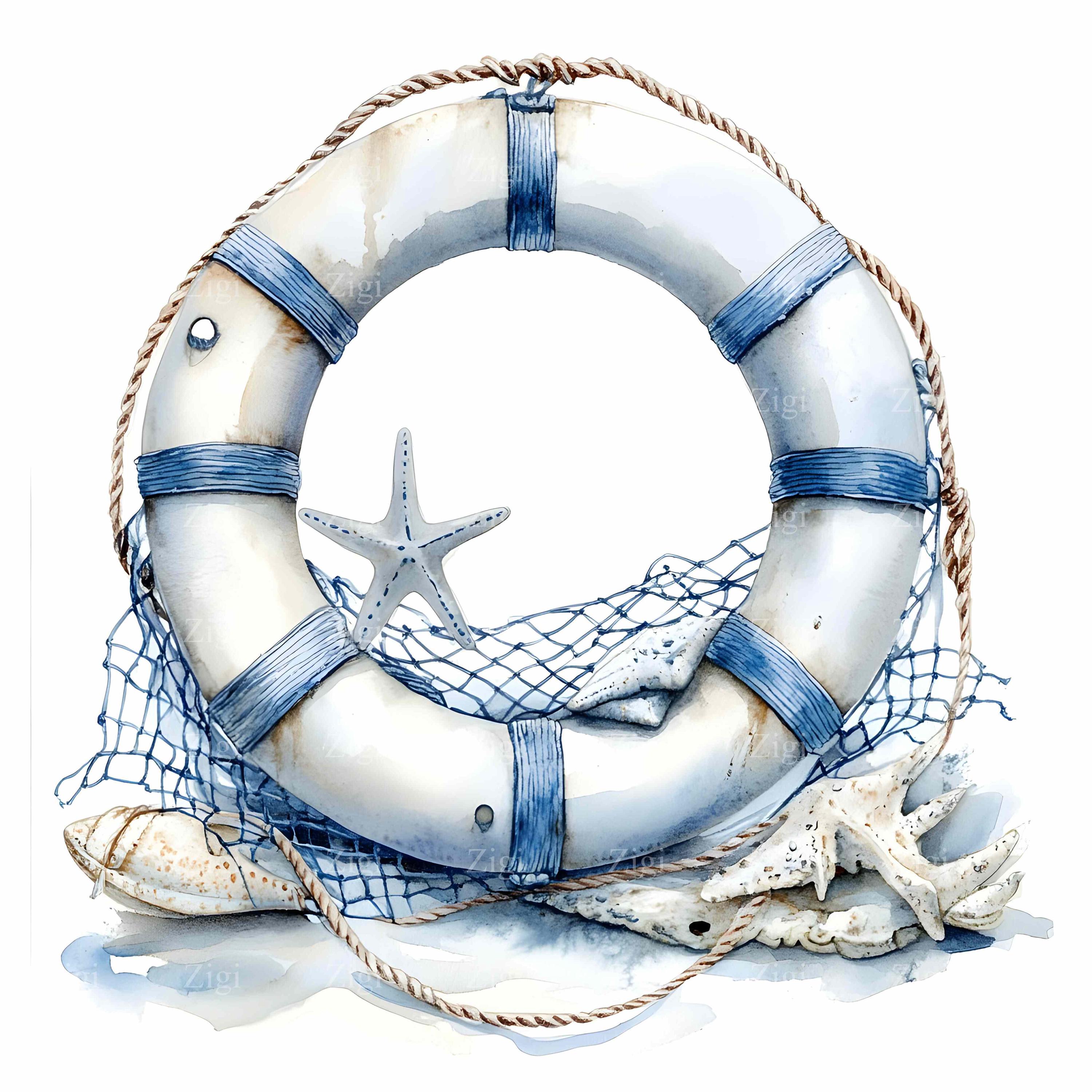 16 JPG Watercolor Lifesaver, Nautical Starfish Ocean Ring Clipart - Etsy
