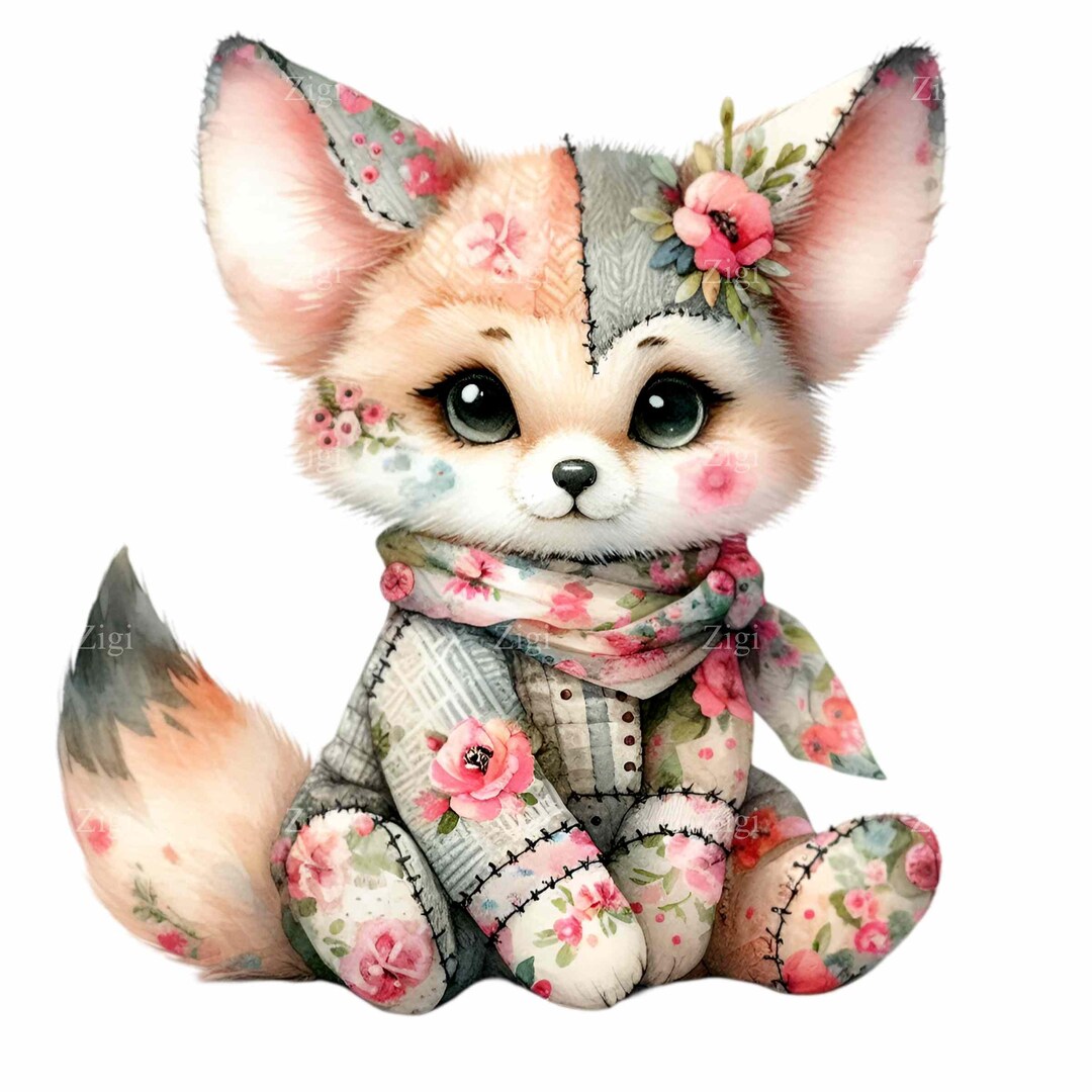 12 Patchwork Fox PNG Clipart | Floral Quilt Fox Digital Art | Cute ...