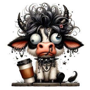 12 PNG Gothic Cow Clipart – Punk Cow PNG – Funny Edgy Animal Art for ...