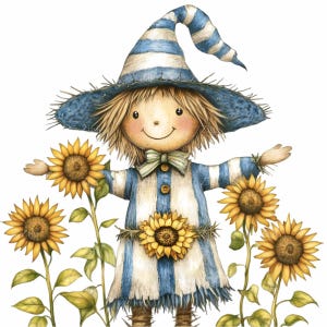 11 PNG Scarecrow Sunflower Fall Harvest Clipart, Autumn Gingham ...