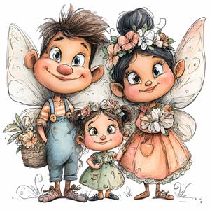 15 PNG Garden Fairy Family Clipart, Rustic Forest Trio Vintage Fantasy ...