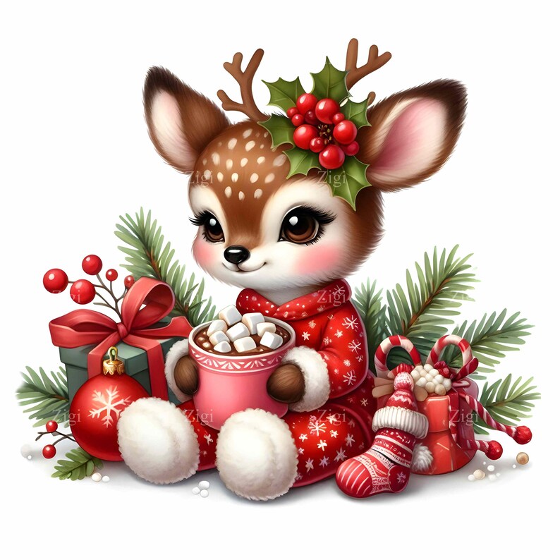 11 JPEG Holiday Reindeer – Cute Christmas Deer Clipart JPG – Hot Cocoa ...
