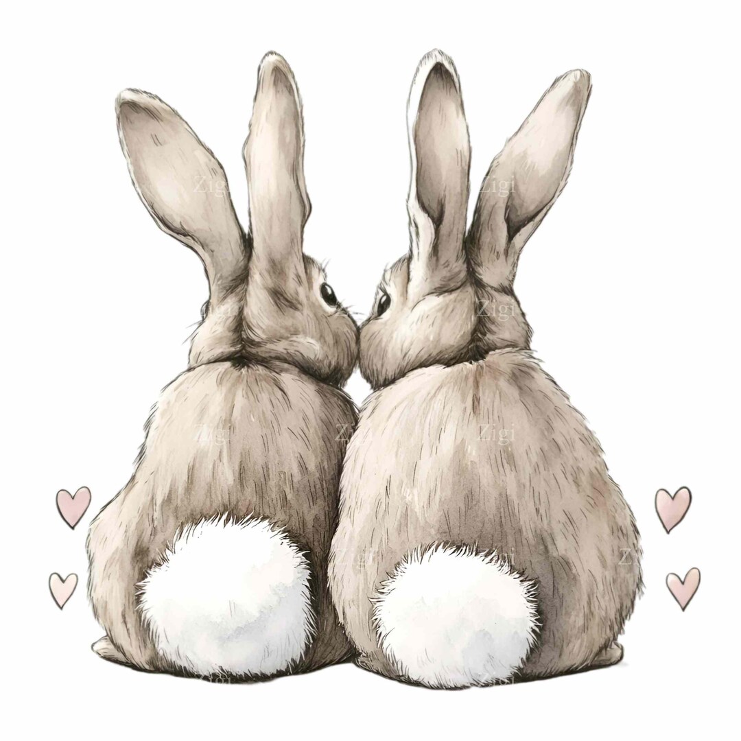 14 Bunny Couple PNG Clipart - Watercolor Style Rabbits With Hearts ...