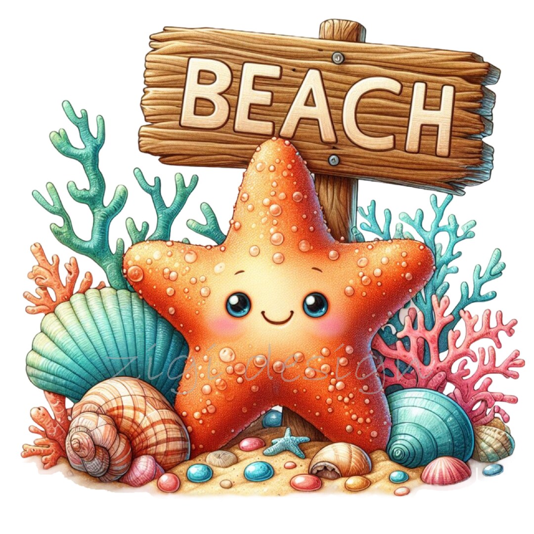 Starfish Clipart, 10 PNG Beach Clip Art, Ocean Watercolor, Junk Journal ...