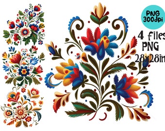 Folk Art Wildflower SVG Bundle, Scandinavian Clipart, Swedish Folkart ...