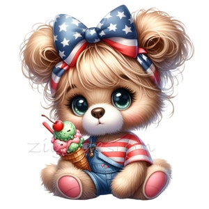 Bear Clip Art, Patriotic Bear Clipart, 4th of July Clipart, 12 PNG ...