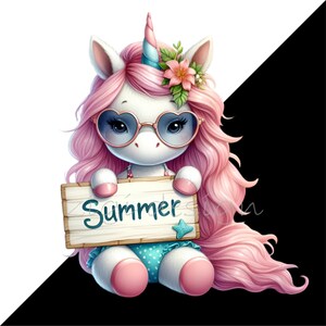 Unicorn Clip Art, 12 PNG Summer Clipart Sign Beach, Junk Journal, Card ...