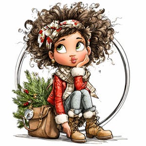 15 PNG Holiday Girl – Christmas Shopping PNG Clipart – Cute Fashionable ...