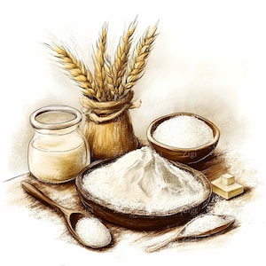 35 JPEG Baking Ingredients Clipart JPG – Flour, Grain, Milk, Wooden ...