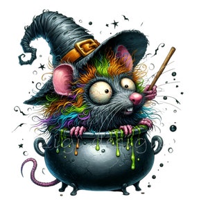 12 Funny Halloween Rat PNG Clipart in Witch Cauldron With Hat and Crazy ...
