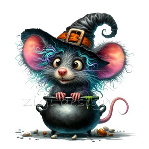 Witch Mouse Clipart 12 PNG Halloween Cute Mouse Illustration Green ...
