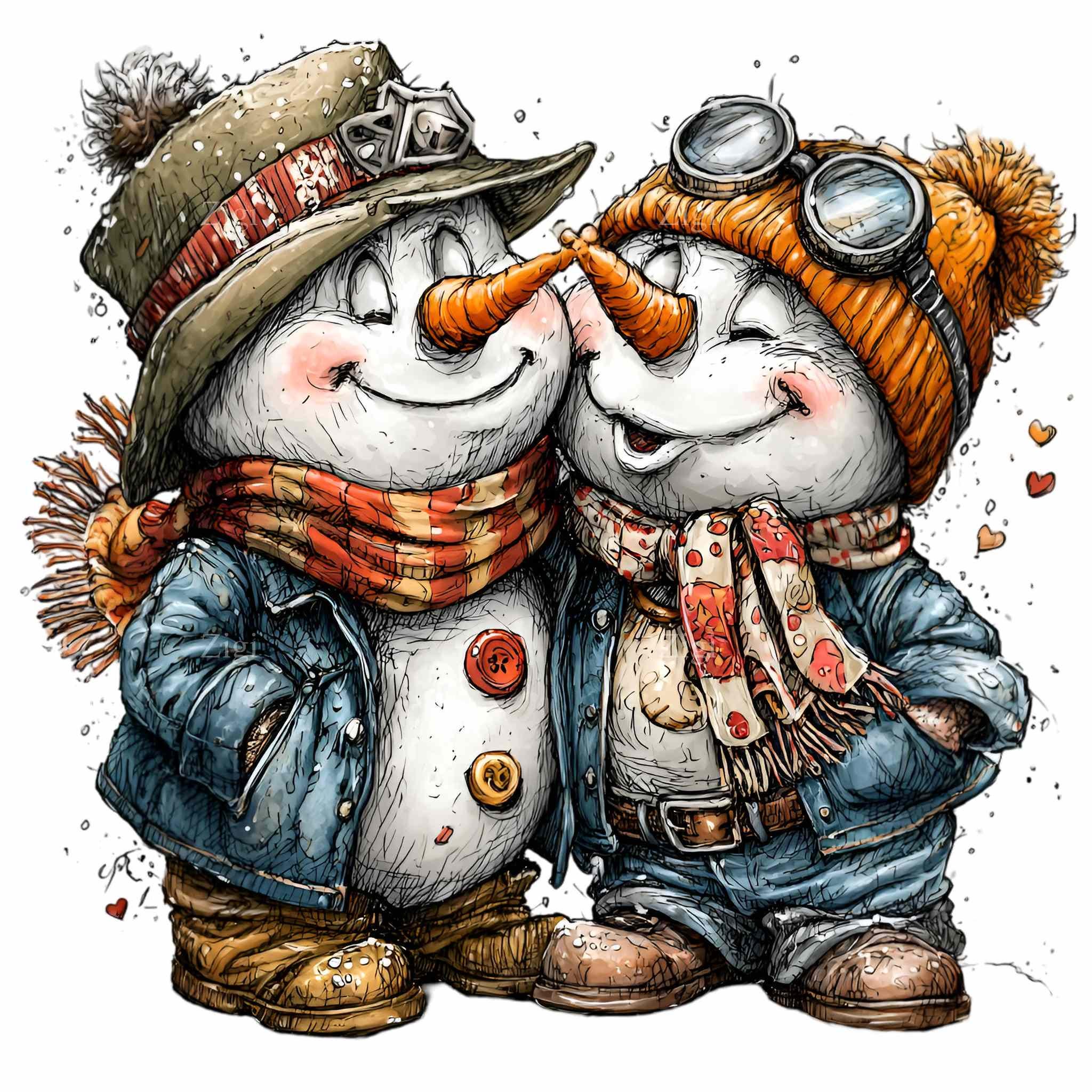 11 PNG Rustic Snowman Couple Clipart – Festive Winter Illustration With ...