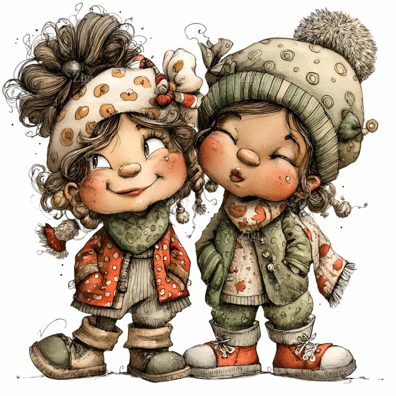 14 PNG Winter Kids Clipart – Cute Girls PNG – Christmas Cartoon Graphic ...