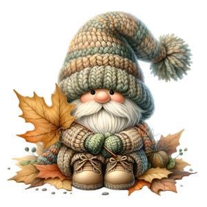 Autumn Gnome With Fall Leaves Clipart 15 Cute Gnome Holding Leaf PNG ...