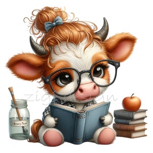 Reading Clip Art, Highland Cow PNG, 15 Cow Clip Art, Library Books ...