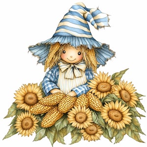 14 Cornfield Scarecrow PNG Clipart, Watercolor Fall Harvest Doll With ...