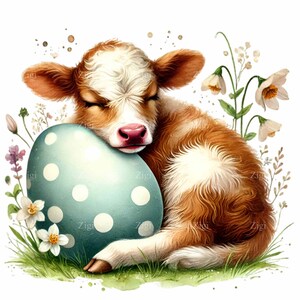 10 Calf PNG With Polka Dot Egg PNG Clipart – Whimsical Spring and ...