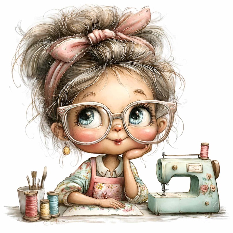 15 PNG Sewing Girl Craft Clipart, Watercolor Seamstress Graphic - Etsy