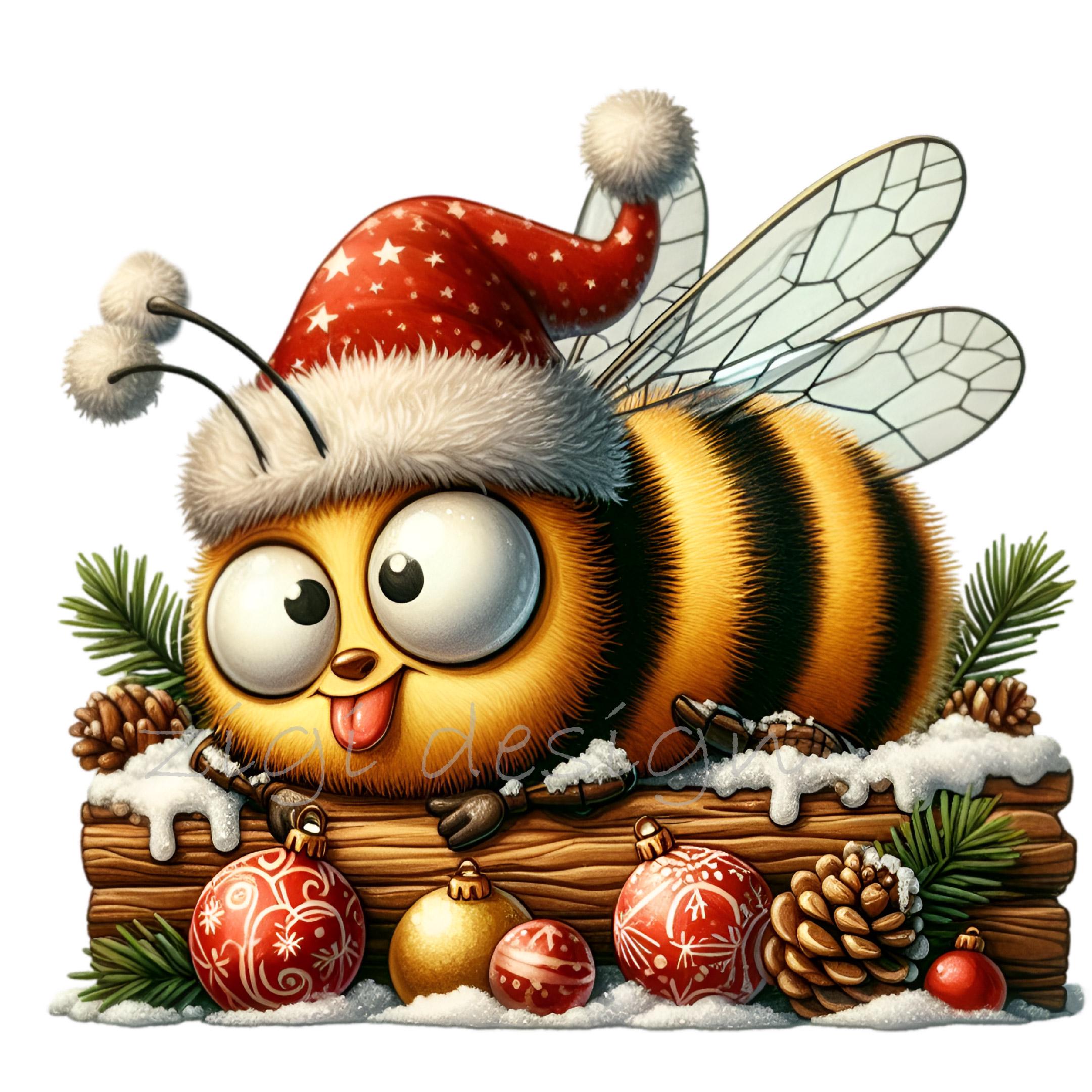 12 Christmas Bee PNG Clipart, Cute Bumblebee With Santa Hat and ...