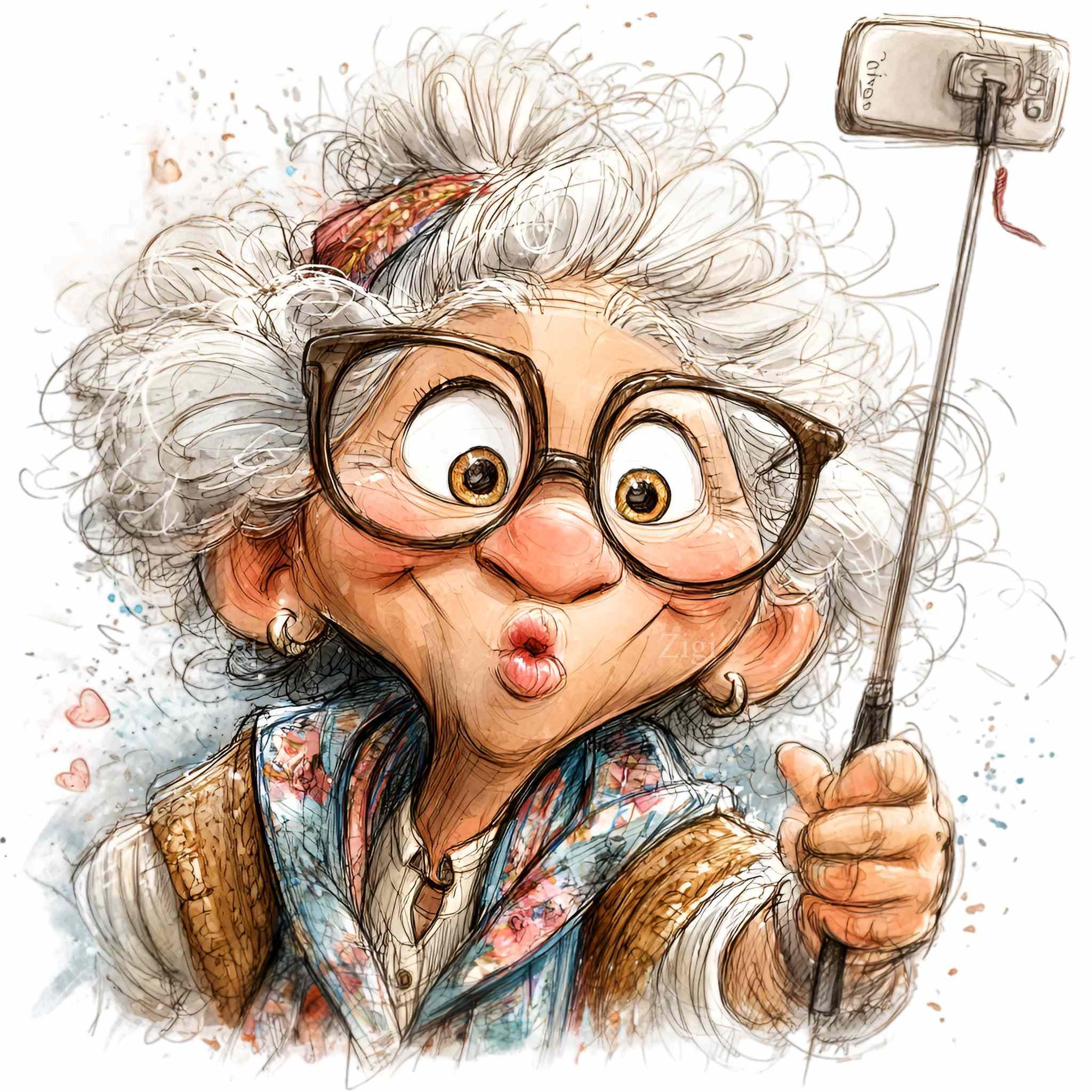 11 PNG Selfie Grandma Clipart – Cute Senior PNG – Perfect for Funny ...